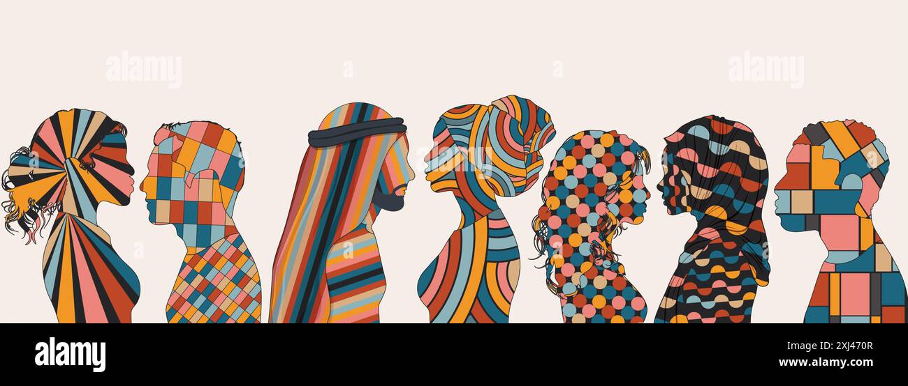 Side-view Silhouettes of people from Various Cultures. People Diversity ...