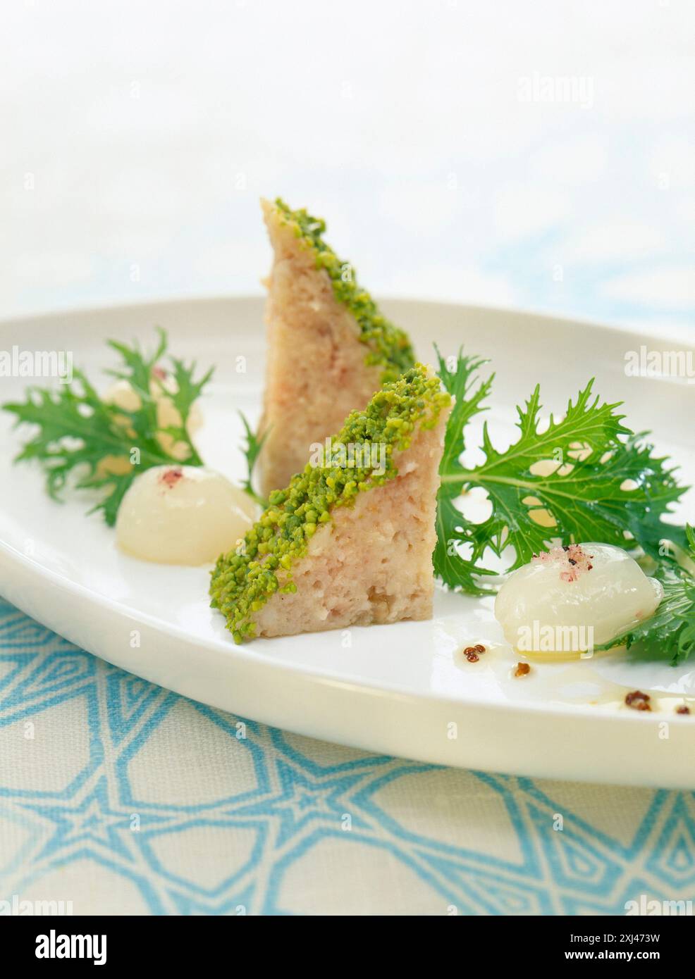 Partridge terrine with pistachio and litchi crust Stock Photo - Alamy