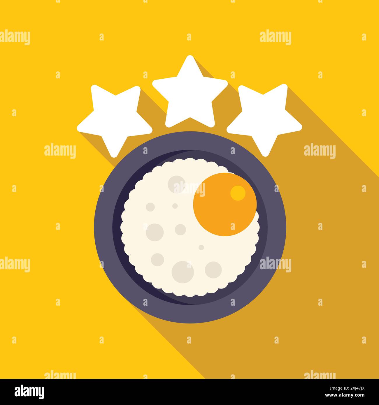 Simple icon of a fried egg breakfast meal receiving a three star rating ...