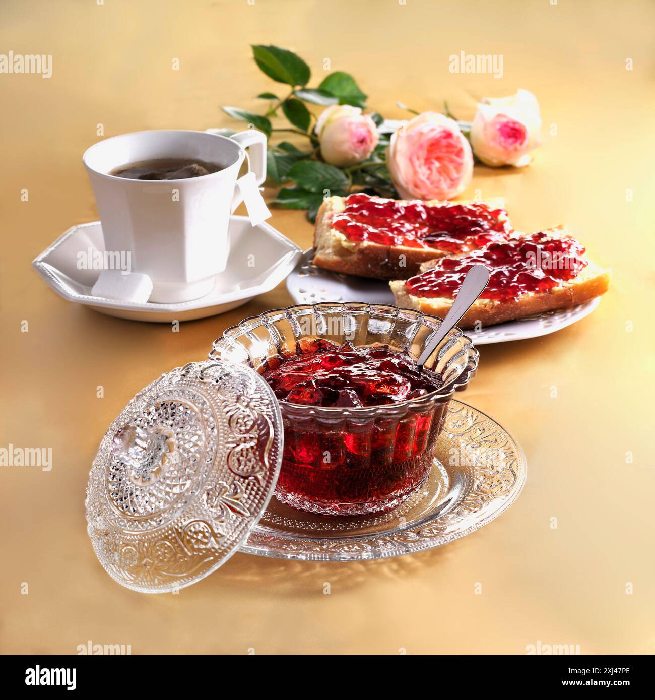Teatime with summer fruit jelly Stock Photo - Alamy