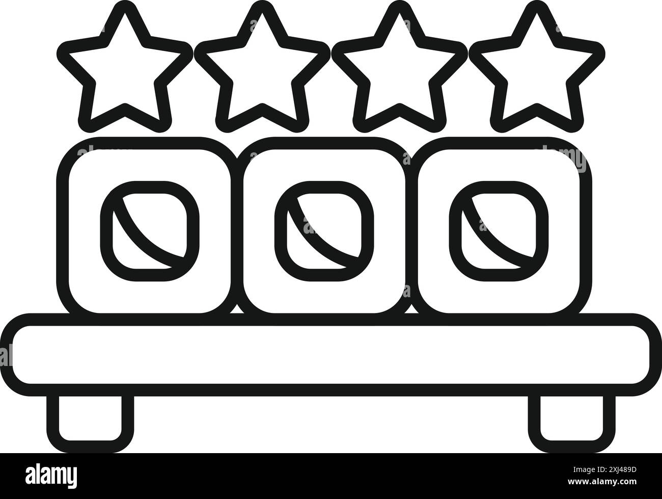 Line drawing of sushi rolls getting a five star rating, representing ...