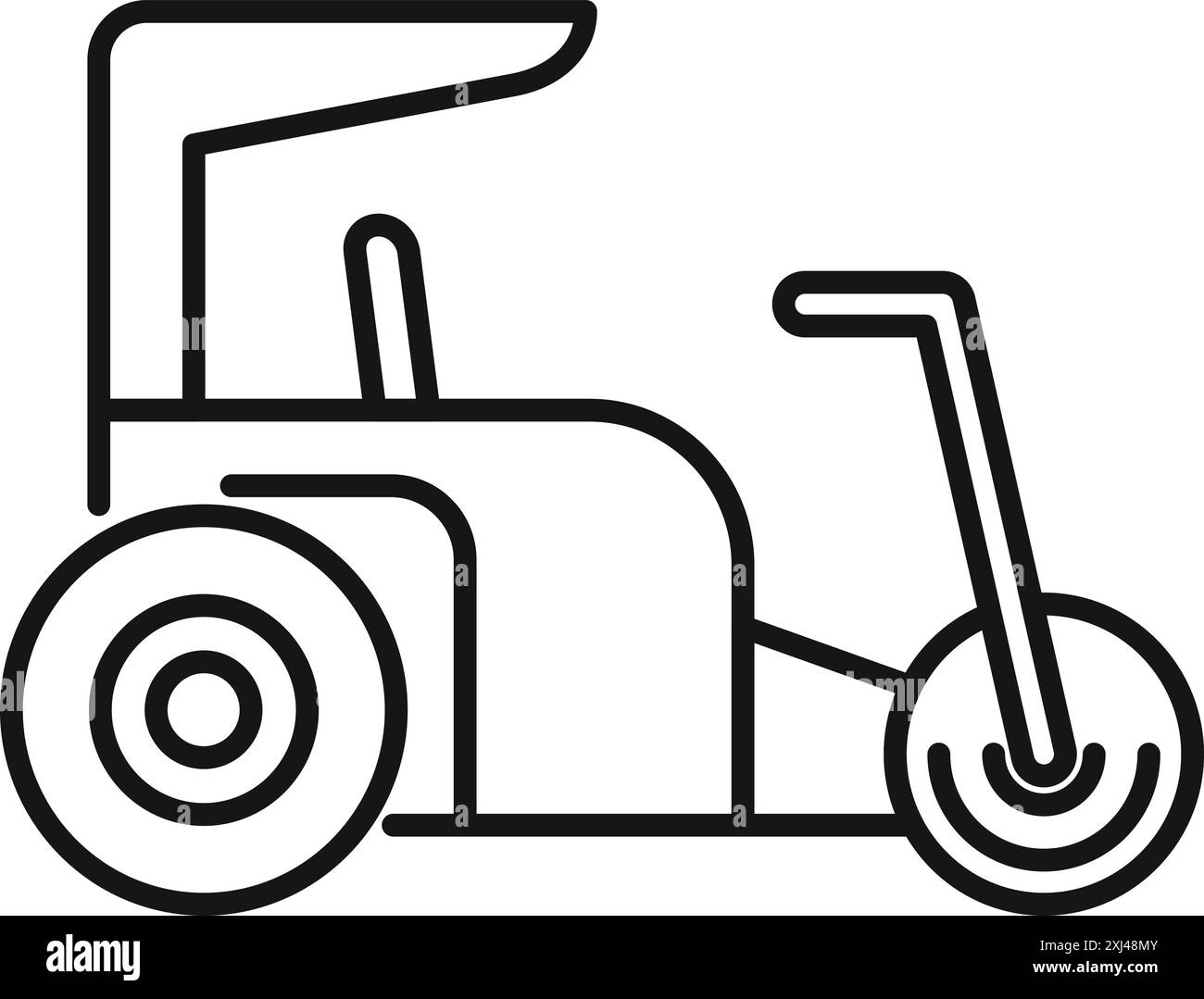 Line art icon of a modern three wheeled motor tricycle with a roof ...