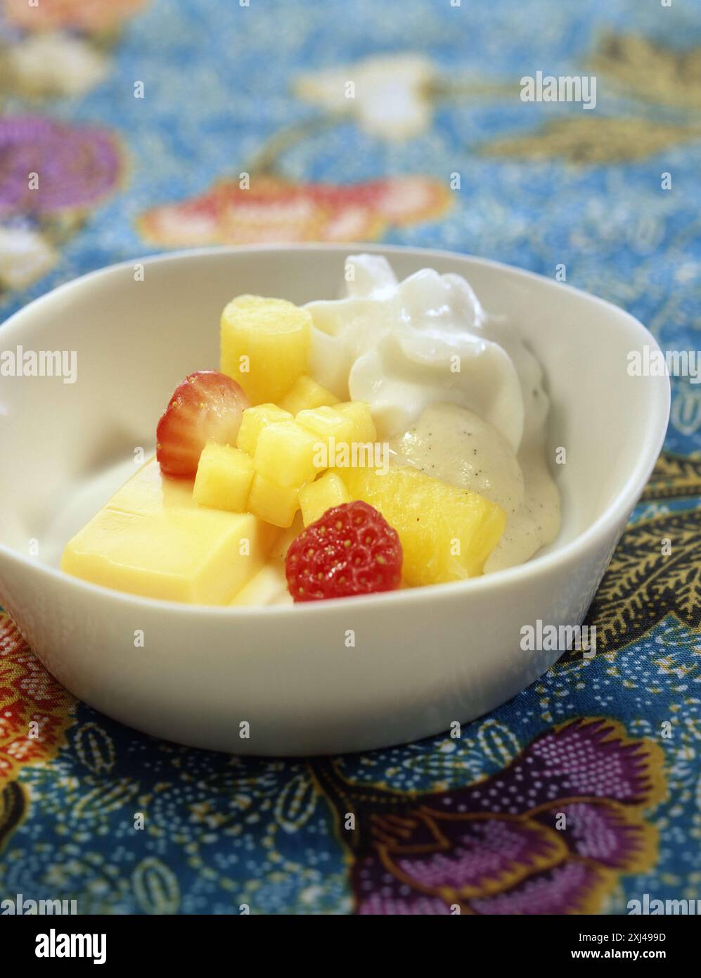Fruits in syrup,spicy cream and aniseed custard Stock Photo - Alamy
