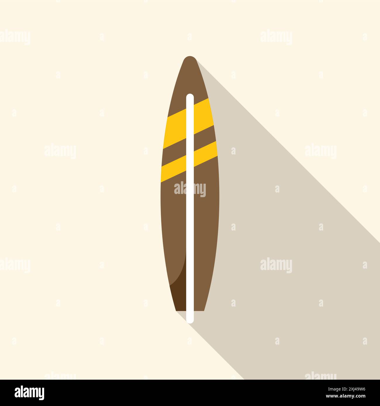 Brown surfboard with yellow stripes casting a long shadow, simple icon ...