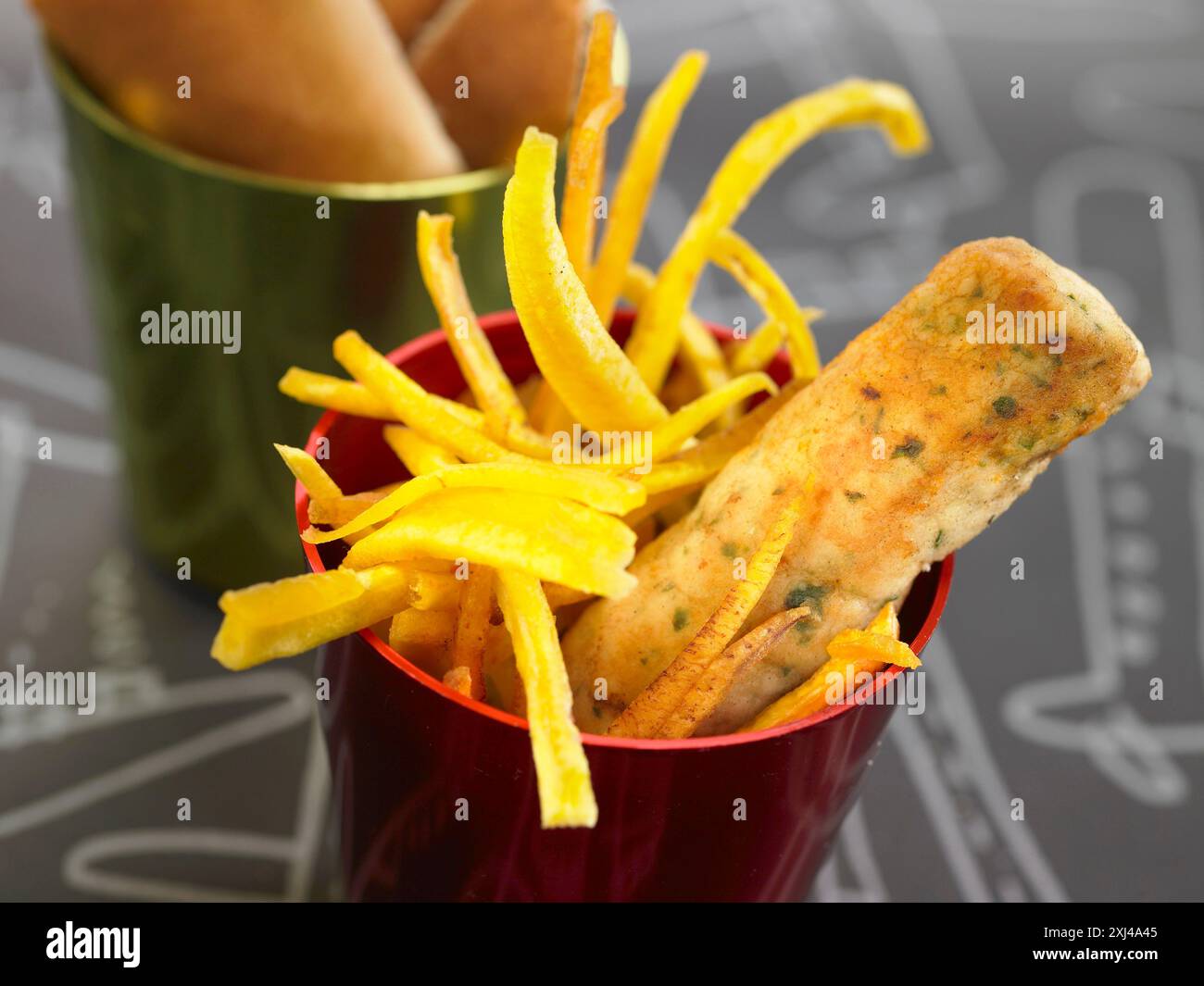 Turkey sausage with banana chips Stock Photo - Alamy
