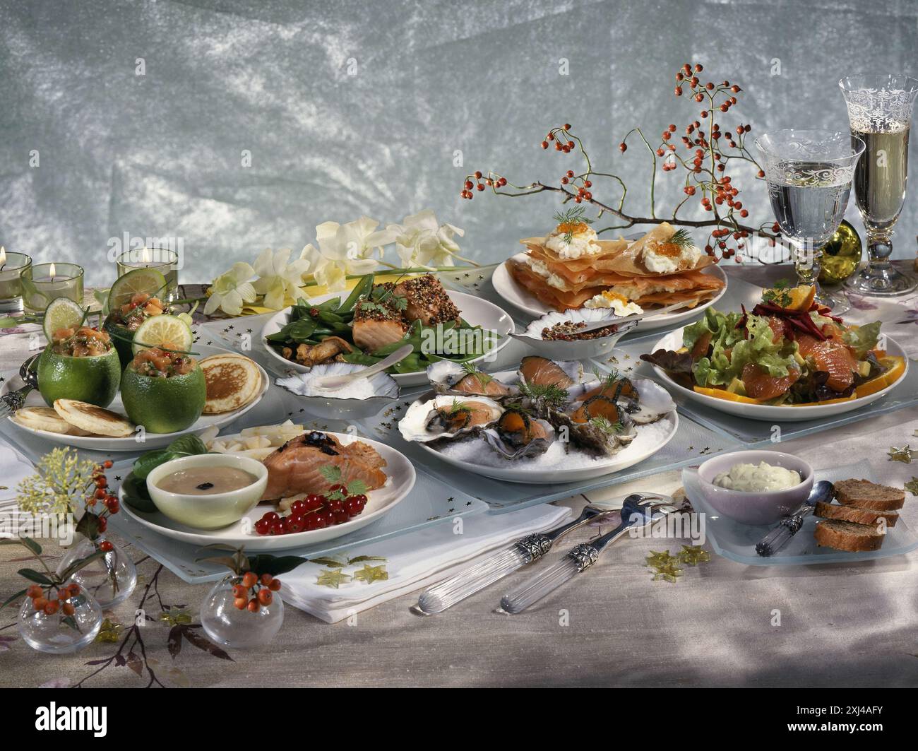 Salmon Christmas menu Stock Photo - Alamy