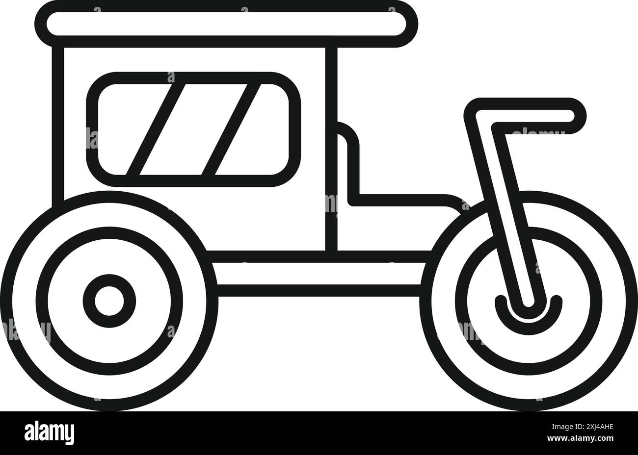 Simple line drawing of an old fashioned motor carriage, representing ...