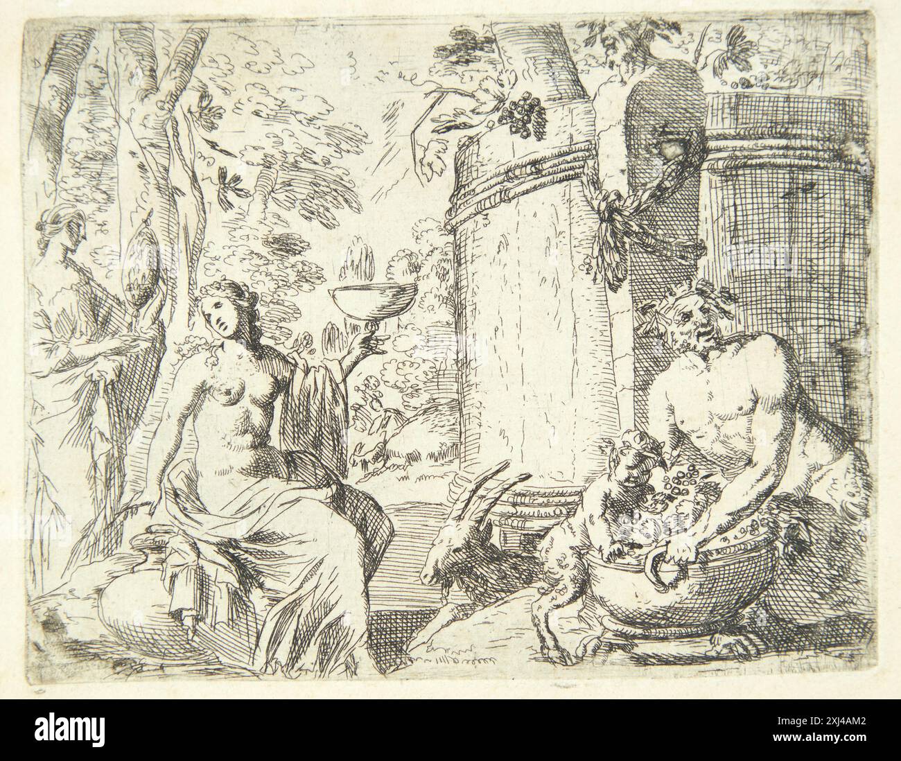 Two nymphs and a satyr sitting at a wine anchor Swanevelt, Herman van ...