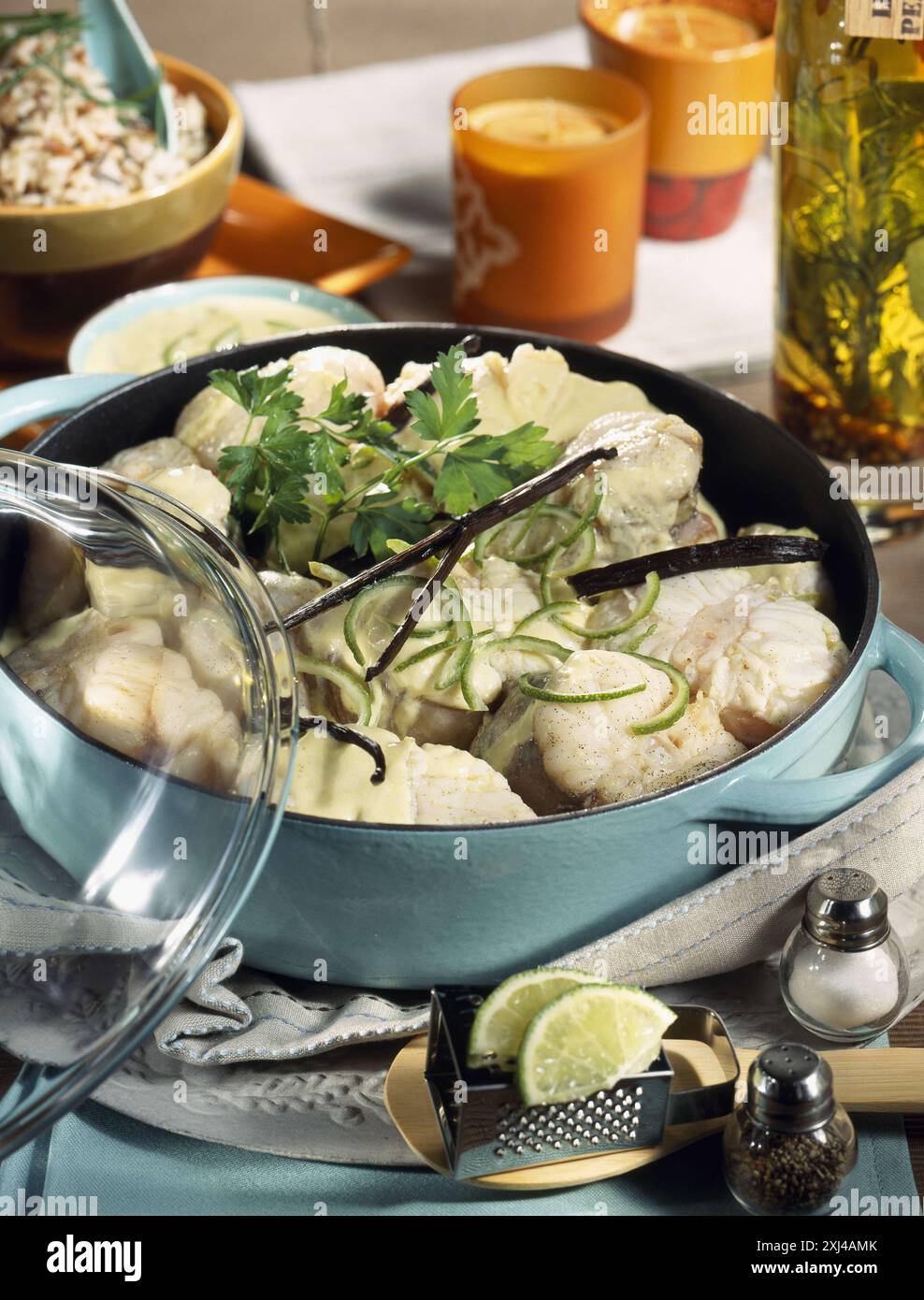 Pan-fried monkfish Médaillons with vanilla Stock Photo - Alamy
