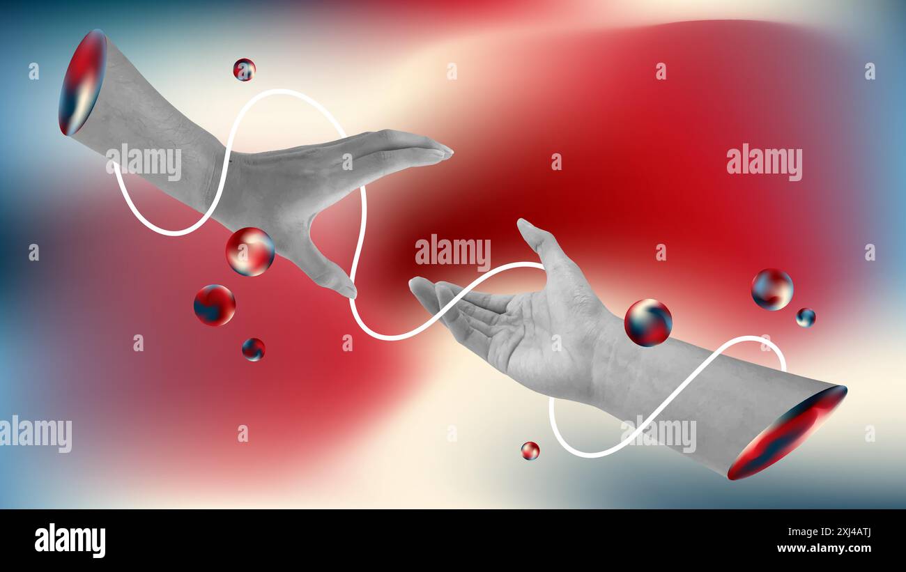 Collage of hands reaching out to each other, intertwined with a white ...