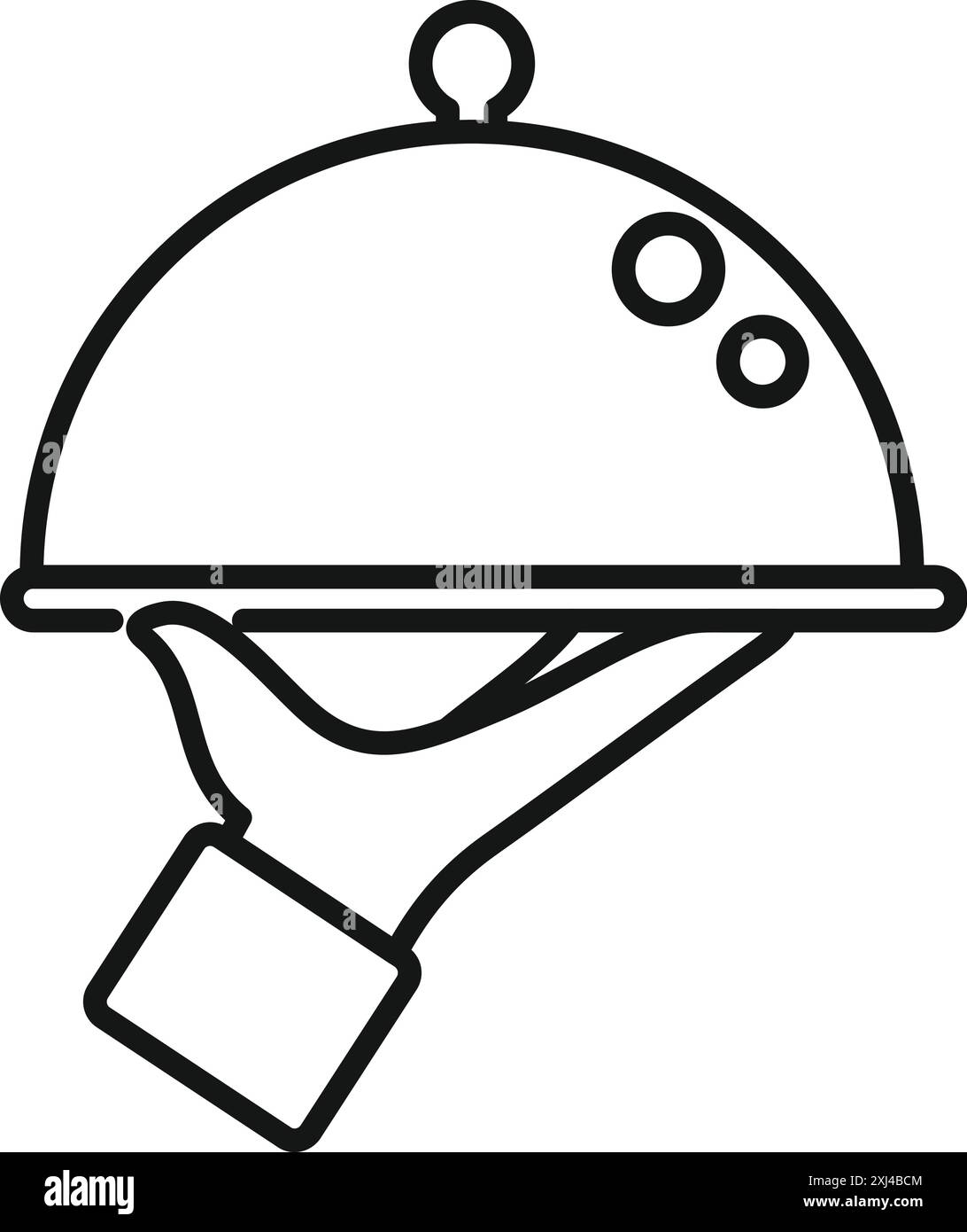 Line art icon of a hand holding a covered food tray, suggesting a ...
