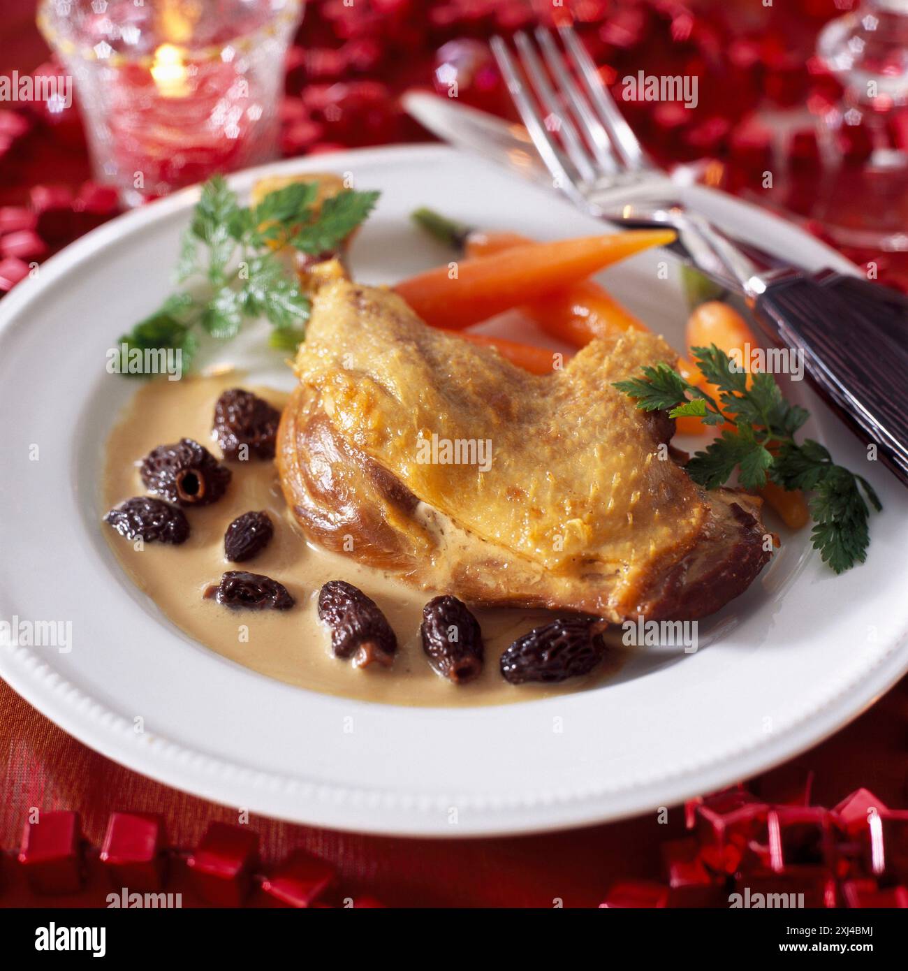 Leg of duck with morel sauce Stock Photo - Alamy