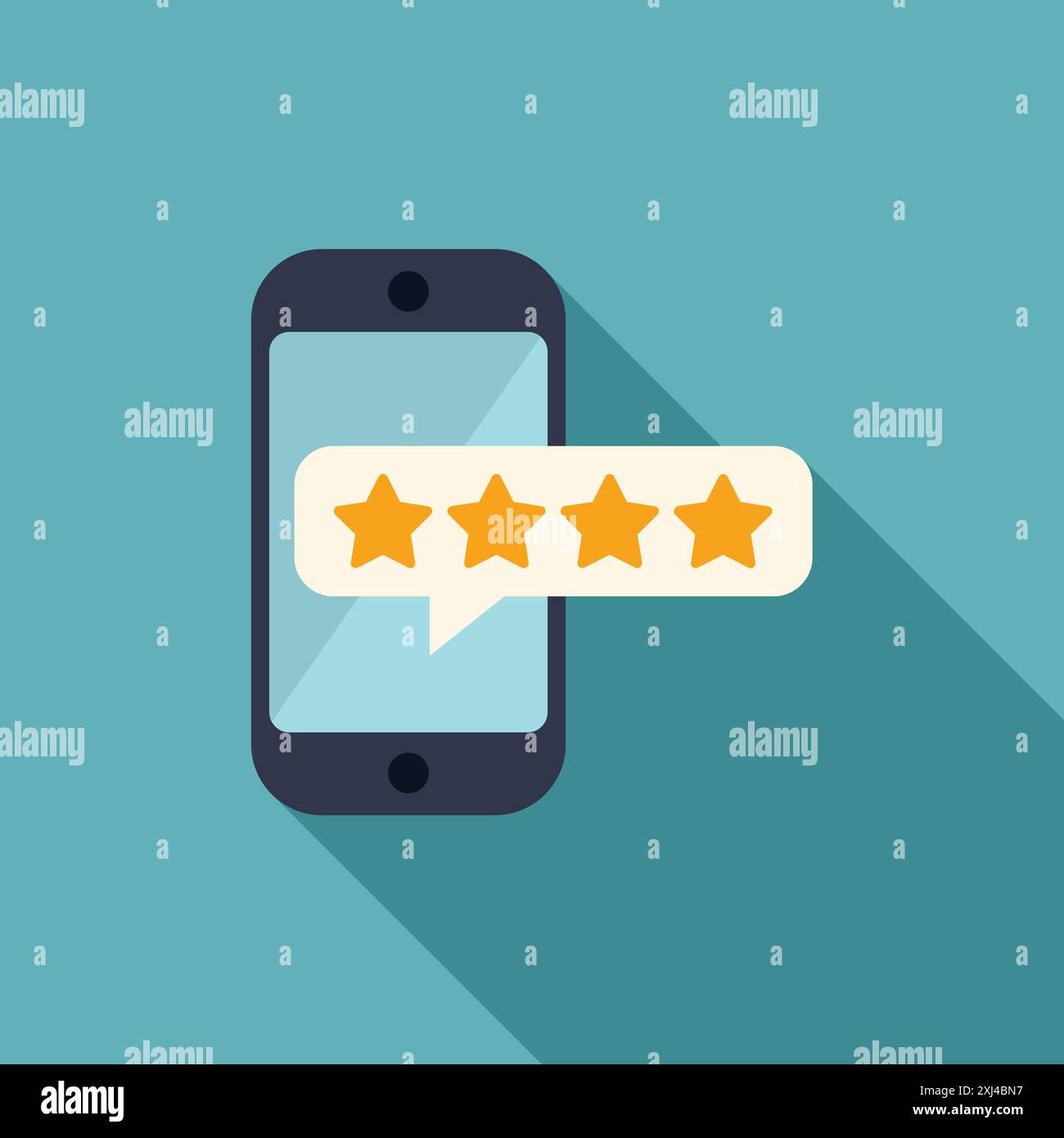 Smartphone receiving five star feedback rating with notification bubble ...