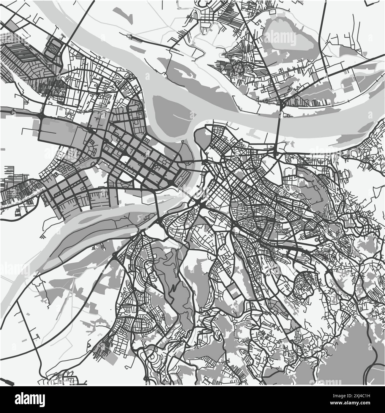 Map of Belgrade in Serbia in grayscale. Contains layered vector with ...