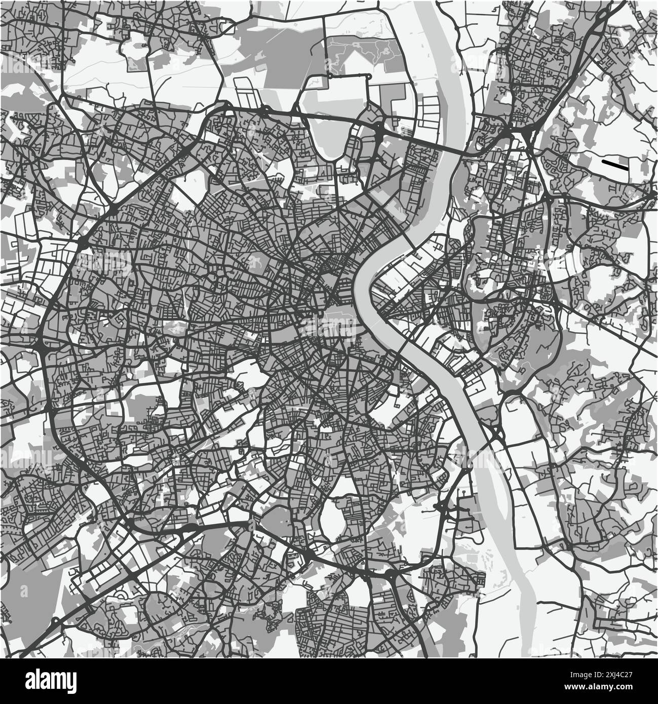 Map of Bordeaux in France in grayscale. Contains layered vector with ...