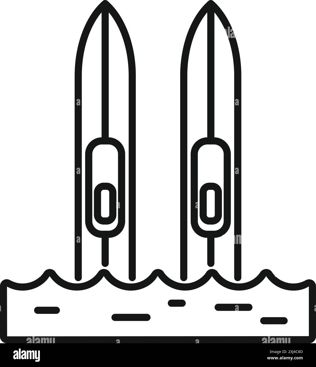 Simple black and white line art illustration of a pair of water skis ...