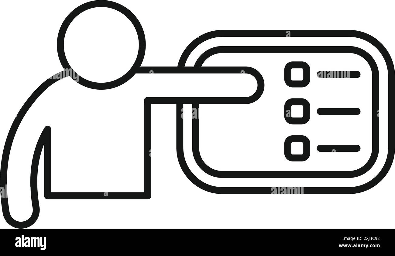 Line drawing of a manager pointing at a checklist, symbolizing task ...