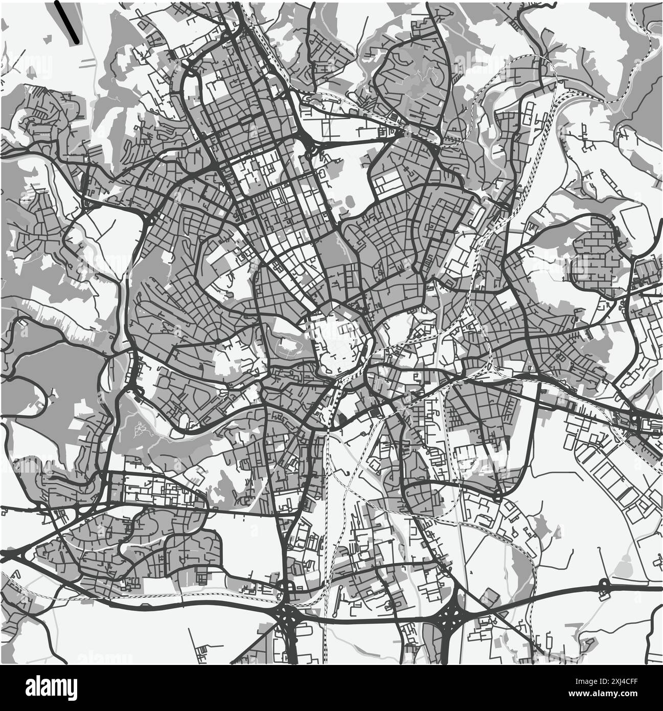 Map of Brno in Czech Republic in grayscale. Contains layered vector ...