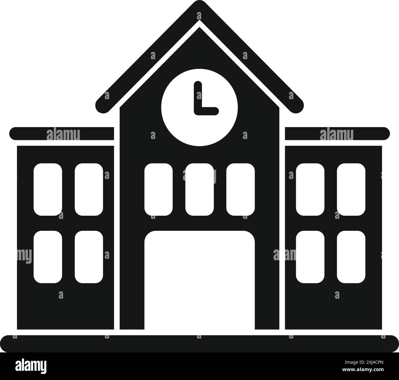 Simple black and white icon of a city hall building with a clock Stock ...