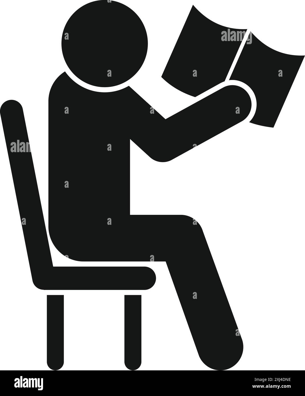 Simple black and white icon of a person reading a book while sitting on ...