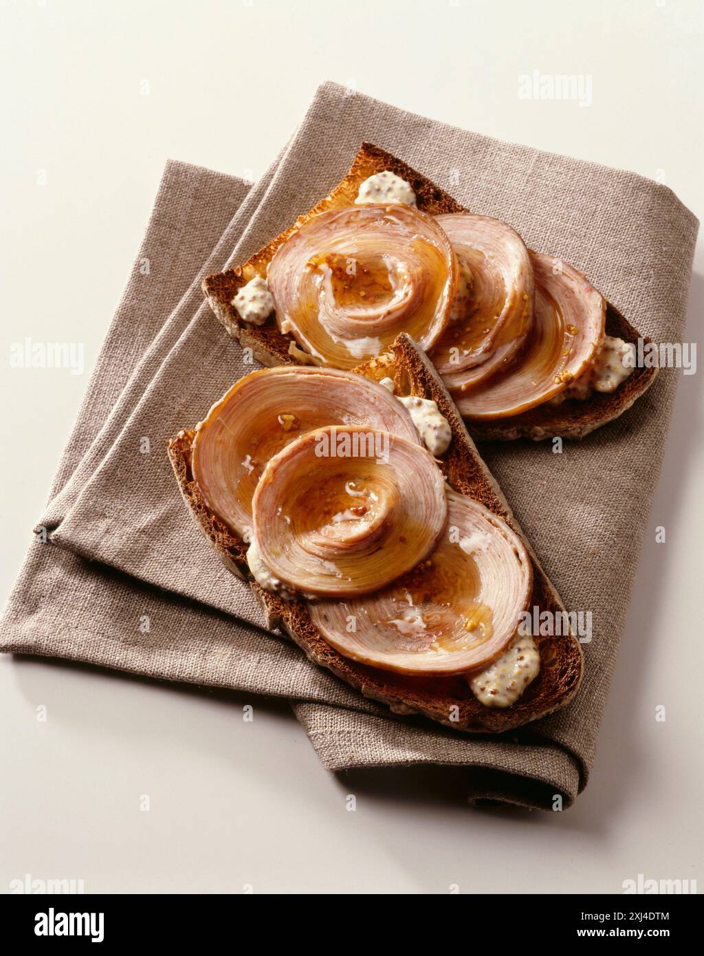 Chitterlings sausage Normandy open sandwich Stock Photo - Alamy