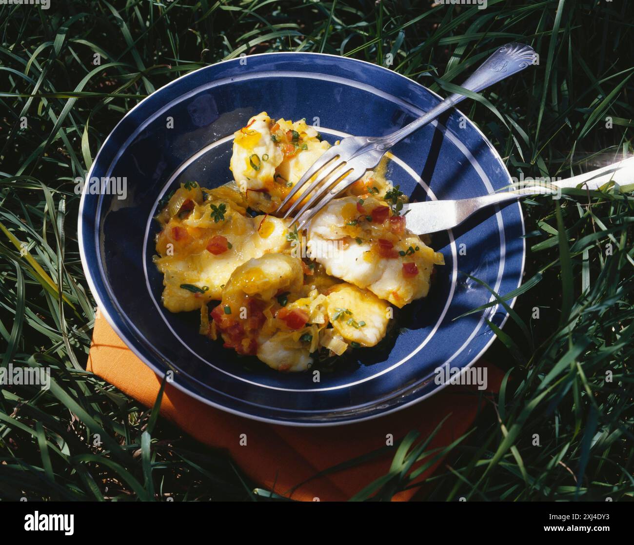 Monkfish stew in saffron aspic Stock Photo - Alamy