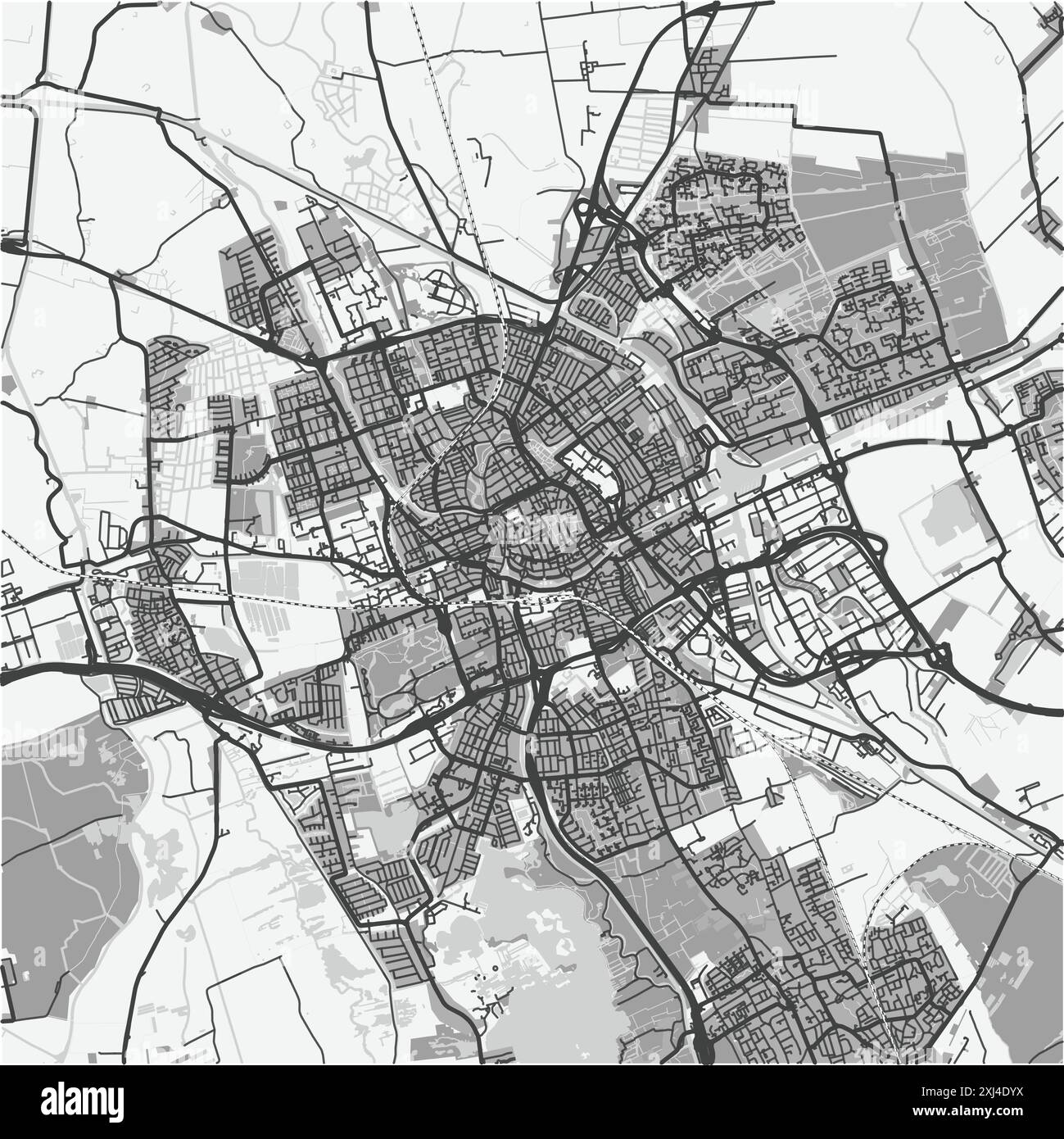 Map of Groningen in Netherlands in grayscale. Contains layered vector ...