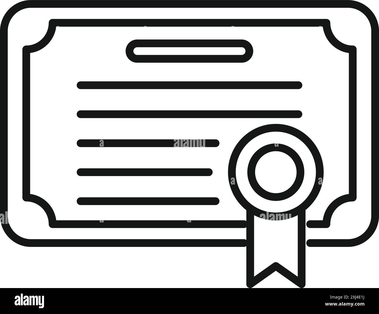Line drawing of a certificate with a red ribbon, celebrating a ...