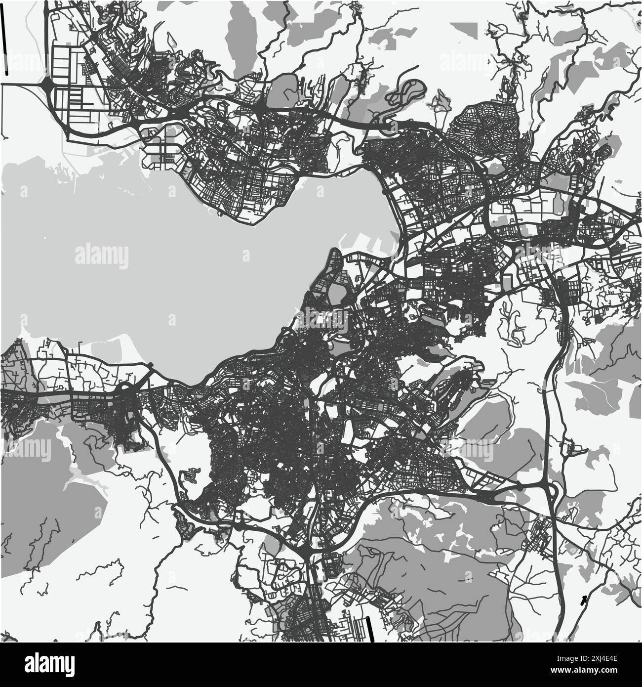 Map of Izmir in Turkey in grayscale. Contains layered vector with roads ...