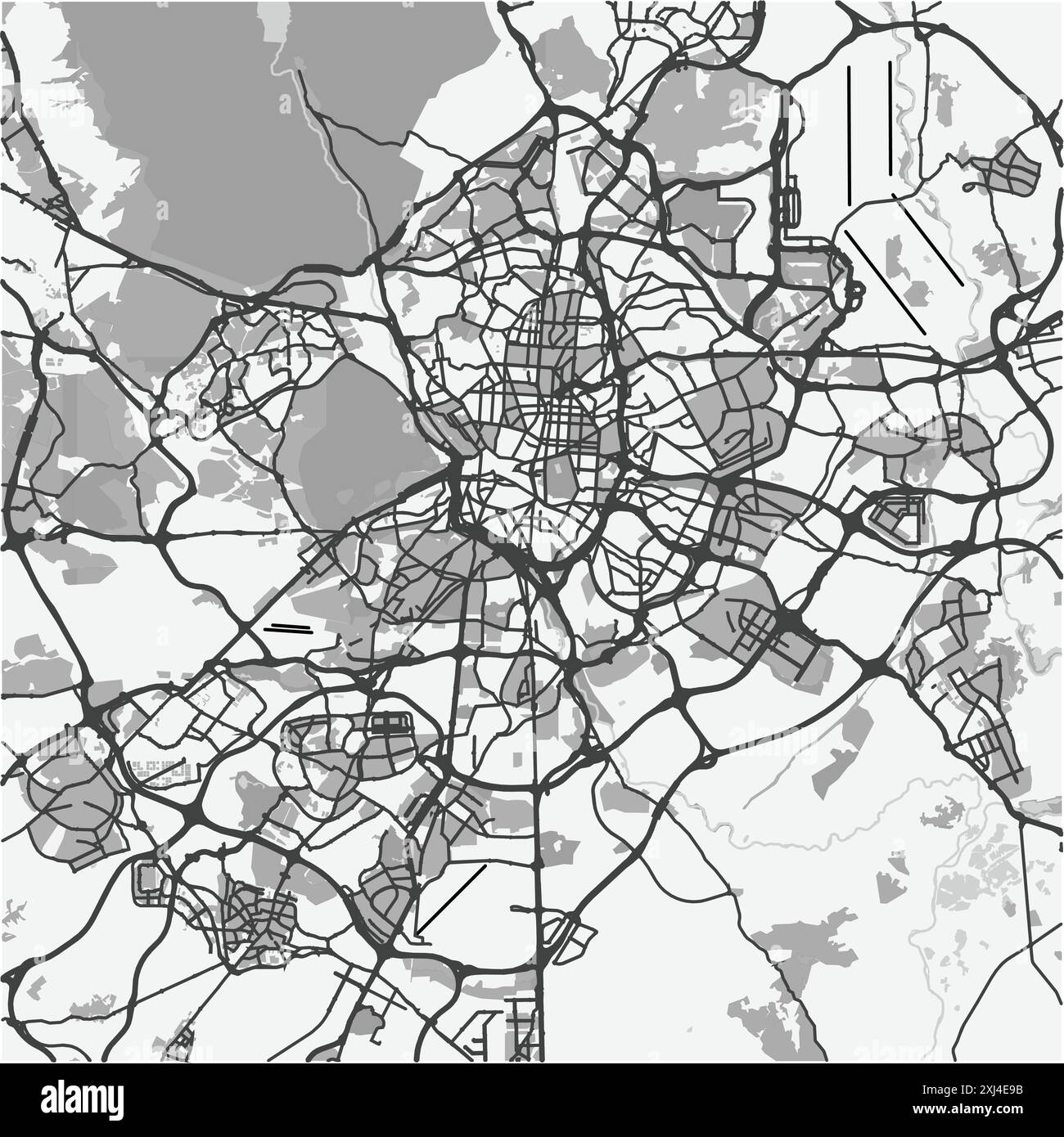 Map of Madrid in Spain in grayscale. Contains layered vector with roads water, parks, etc Stock ...