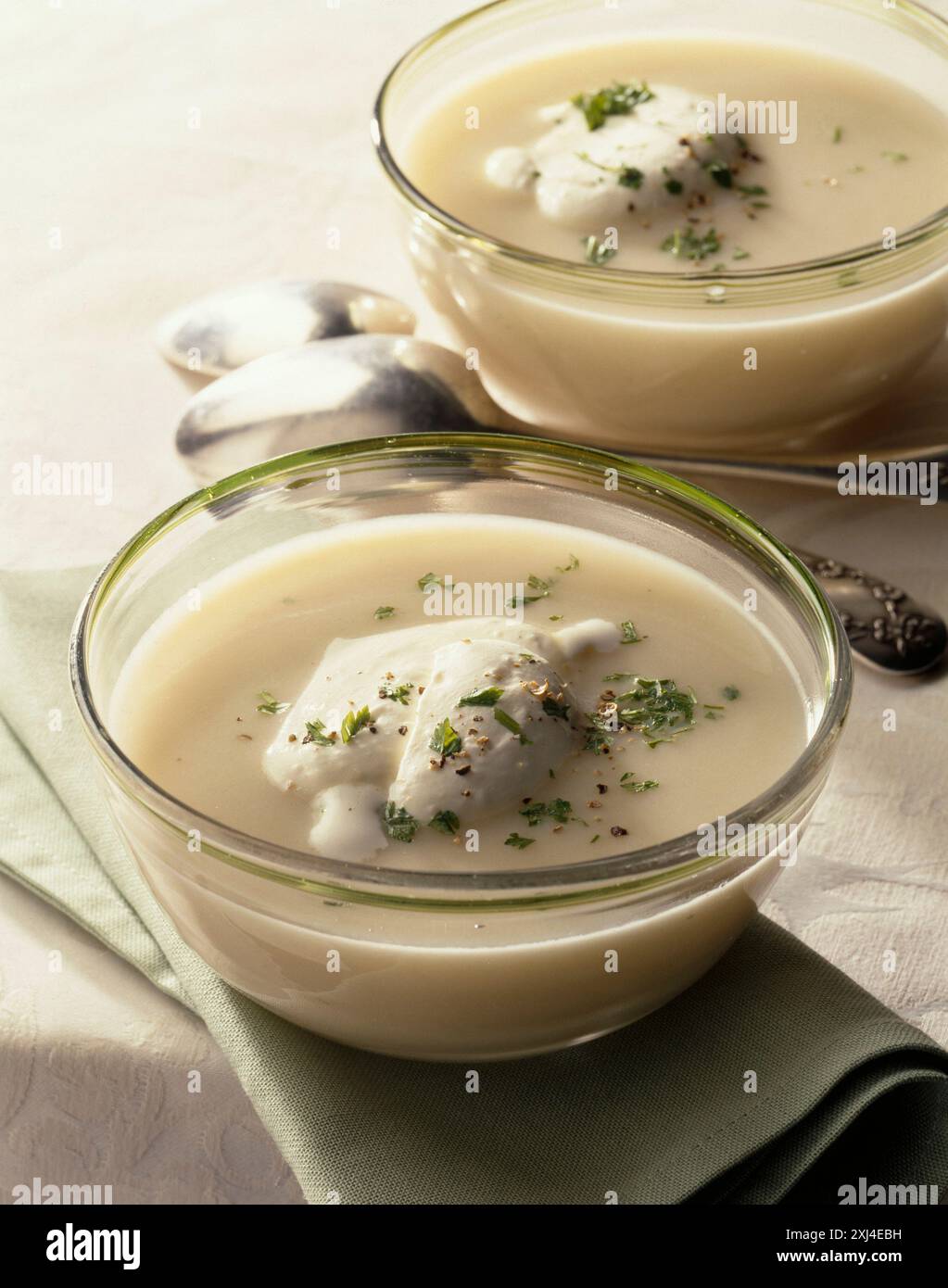 Chilled cream of cauliflower with chervil Stock Photo - Alamy