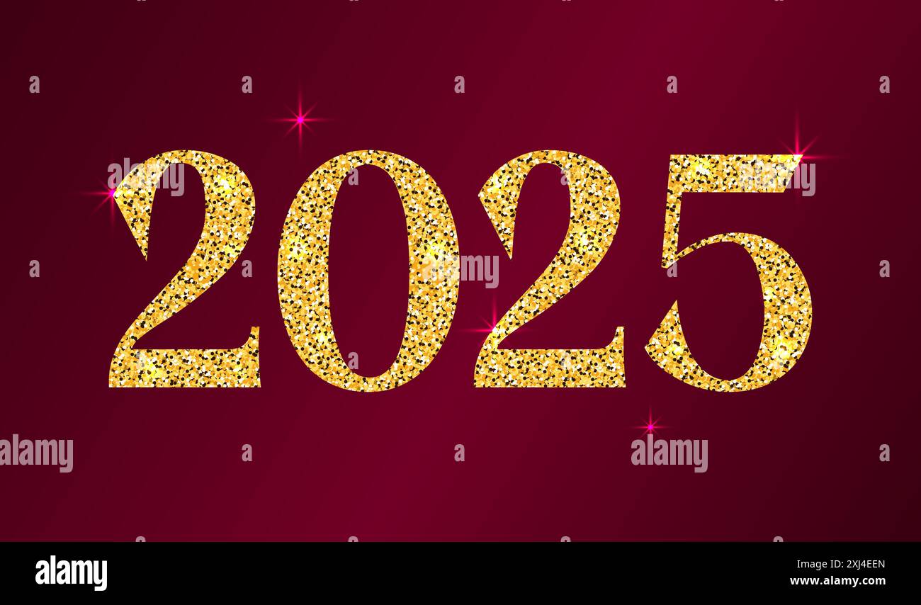 2025 Golden glitter number. Shiny elegant 2025 glowing digits isolated ...