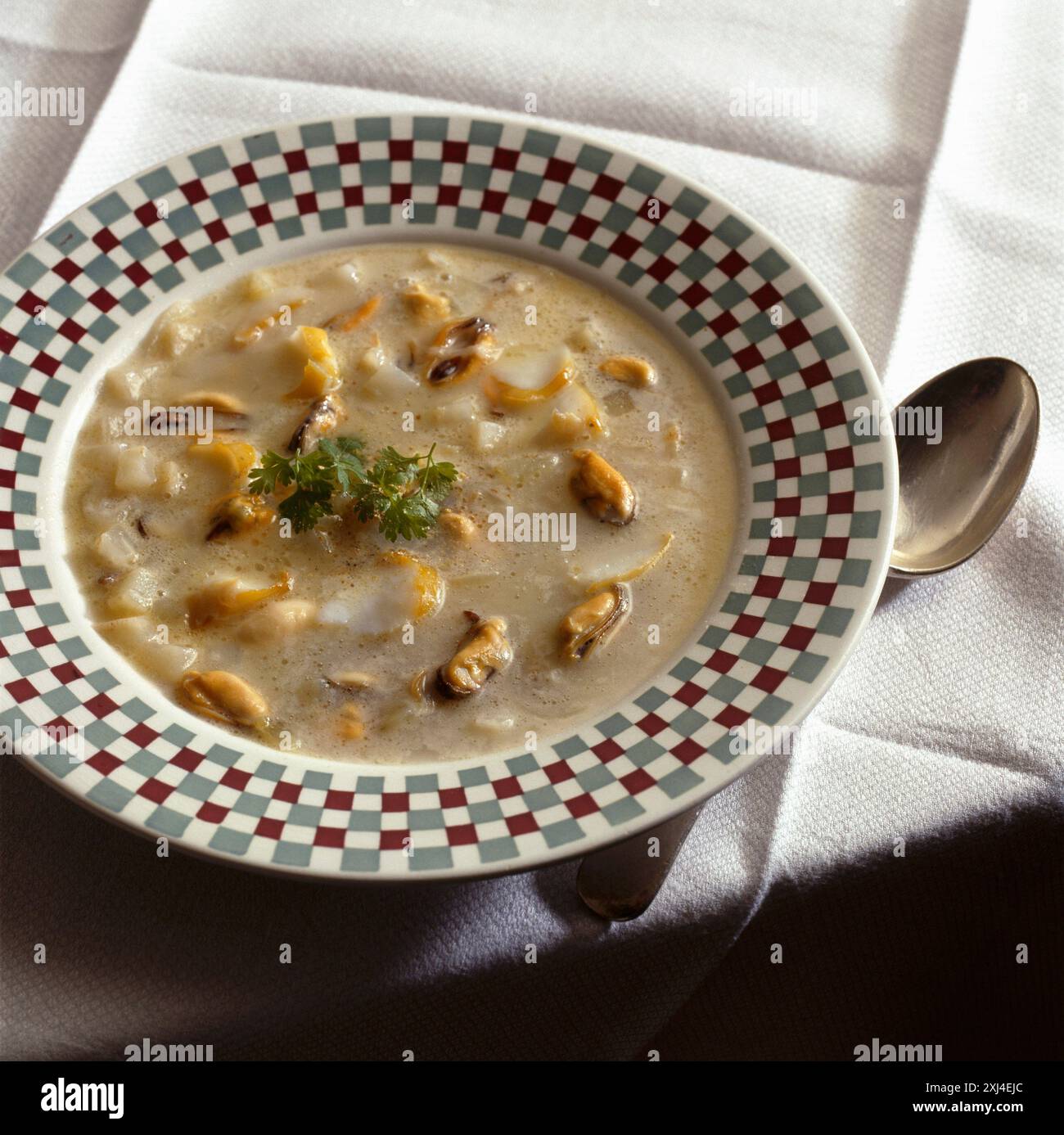 Creamy mussel and haddock chowder Stock Photo - Alamy