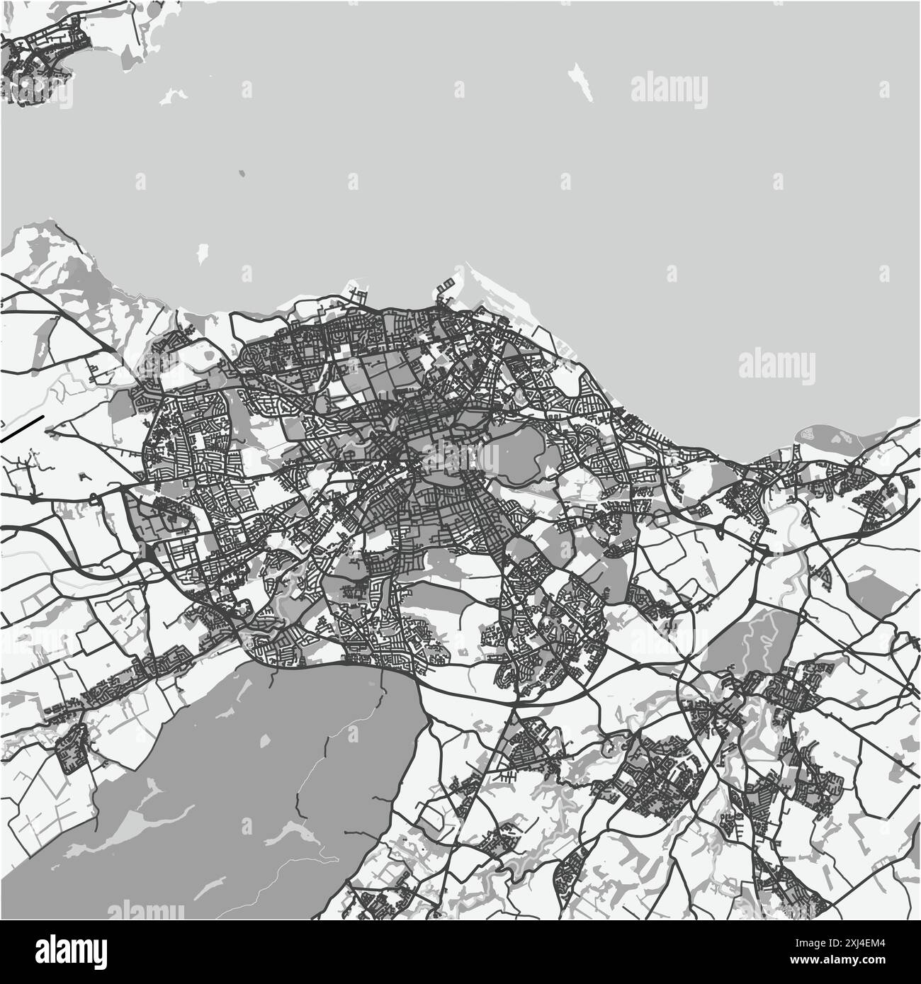 Map of Edinburgh in United Kingdom in grayscale. Contains layered ...