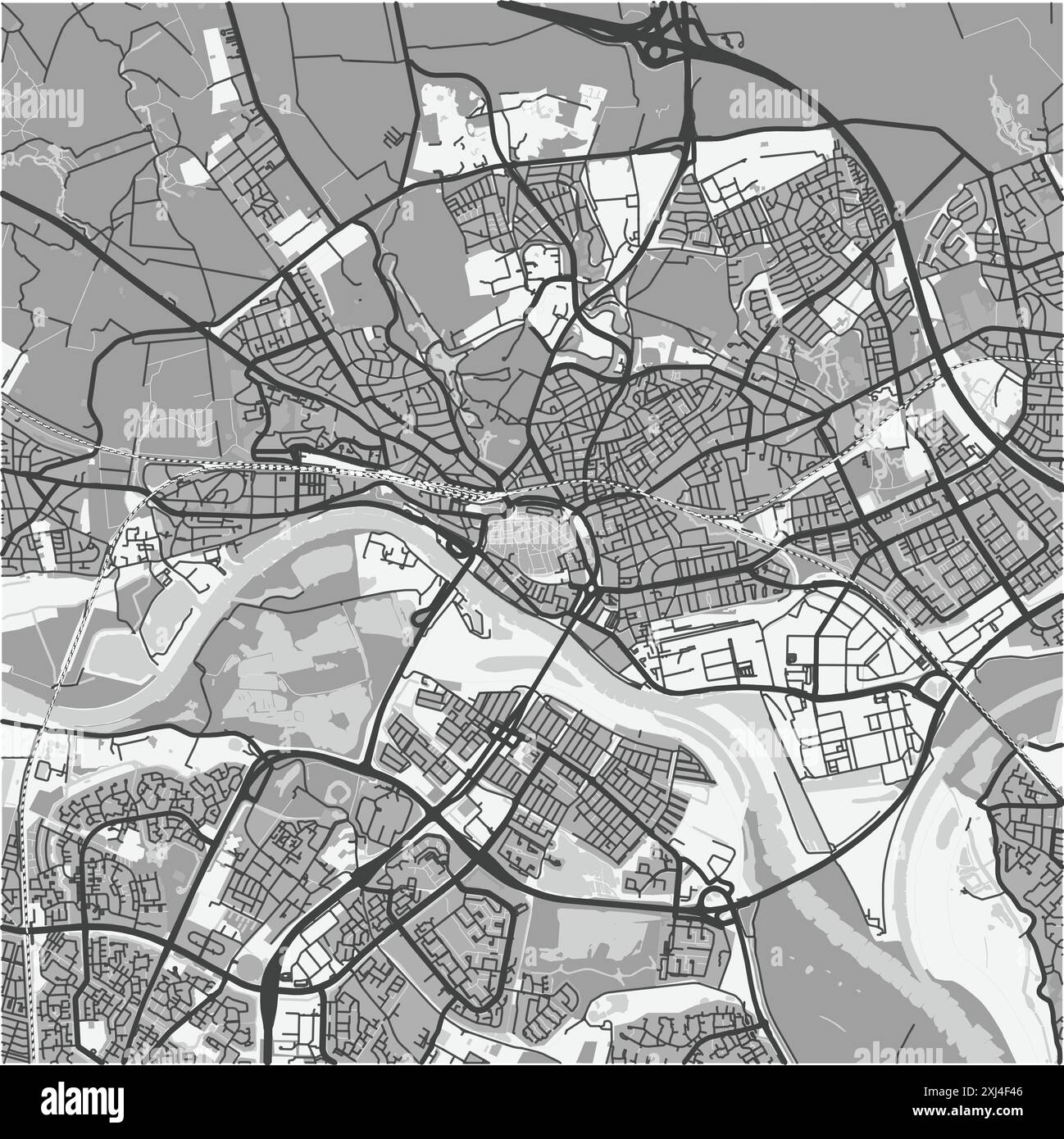 Map of Arnhem in Netherlands in grayscale. Contains layered vector with ...
