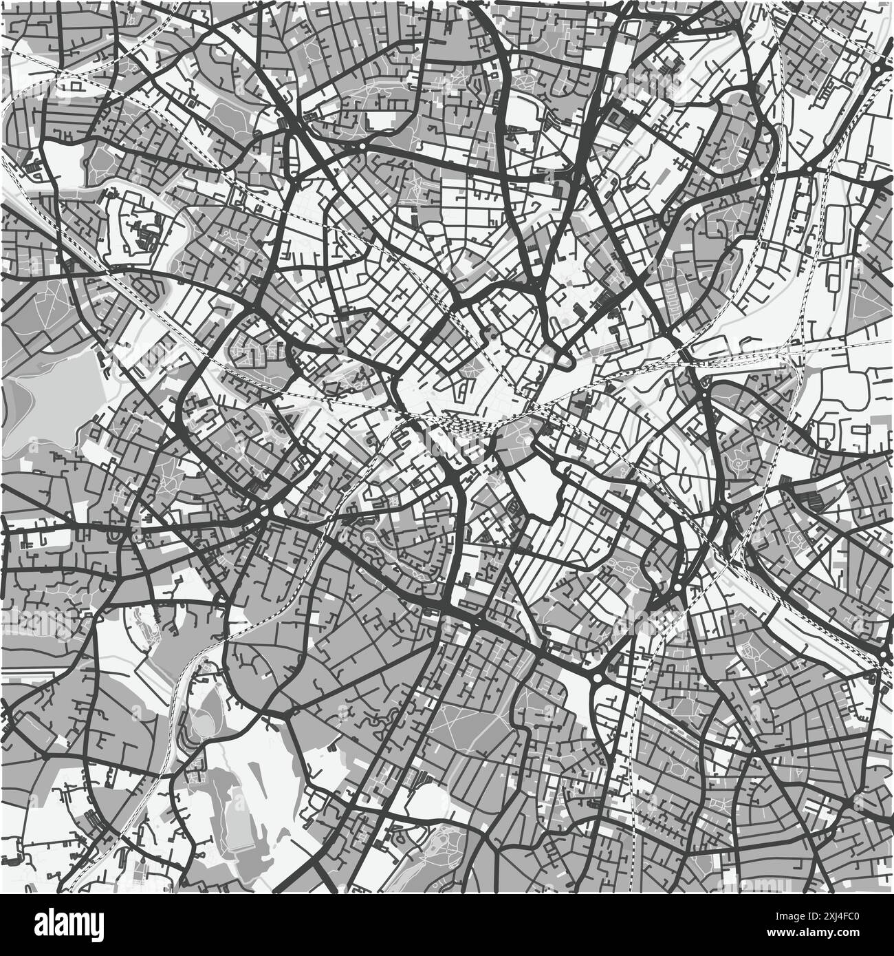 Map of Birmingham in United Kingdom in grayscale. Contains layered ...