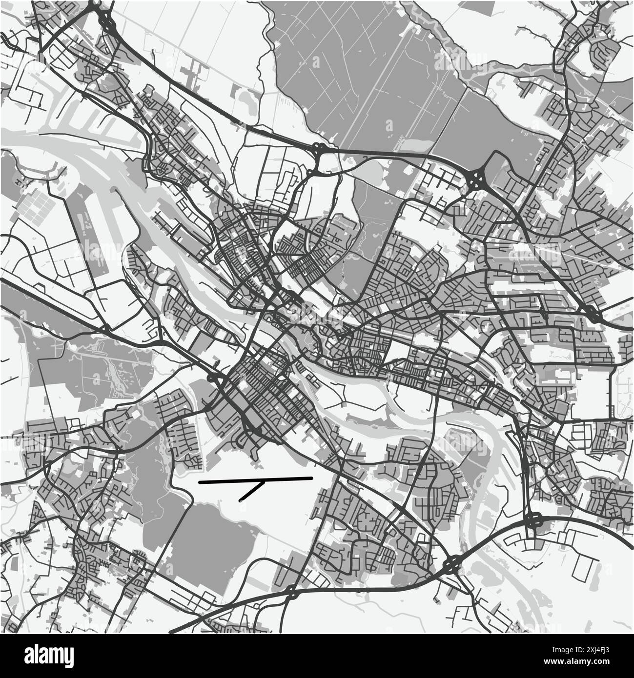 Map of Bremen in Germany in grayscale. Contains layered vector with roads water, parks, etc ...