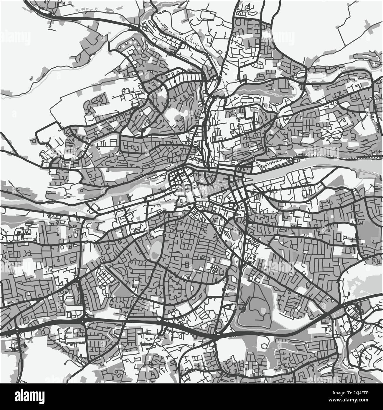 Map of Cork in Ireland in grayscale. Contains layered vector with roads ...