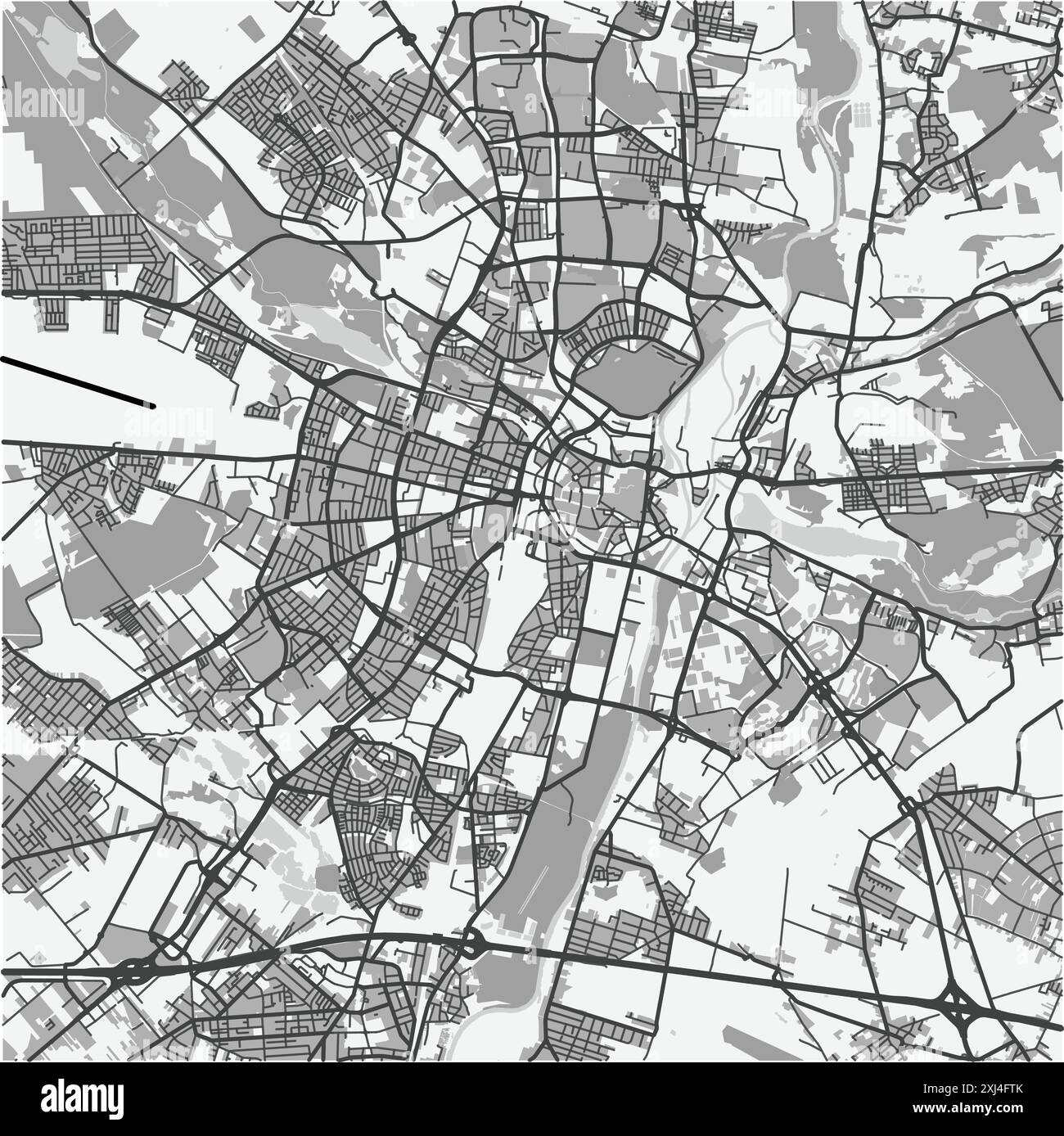 Map of Poznan in Poland in grayscale. Contains layered vector with roads water, parks, etc Stock ...