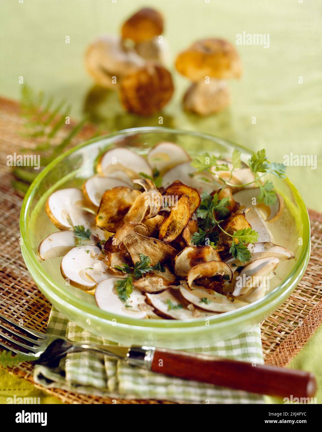 Cep Carpaccio and cep chips Stock Photo - Alamy