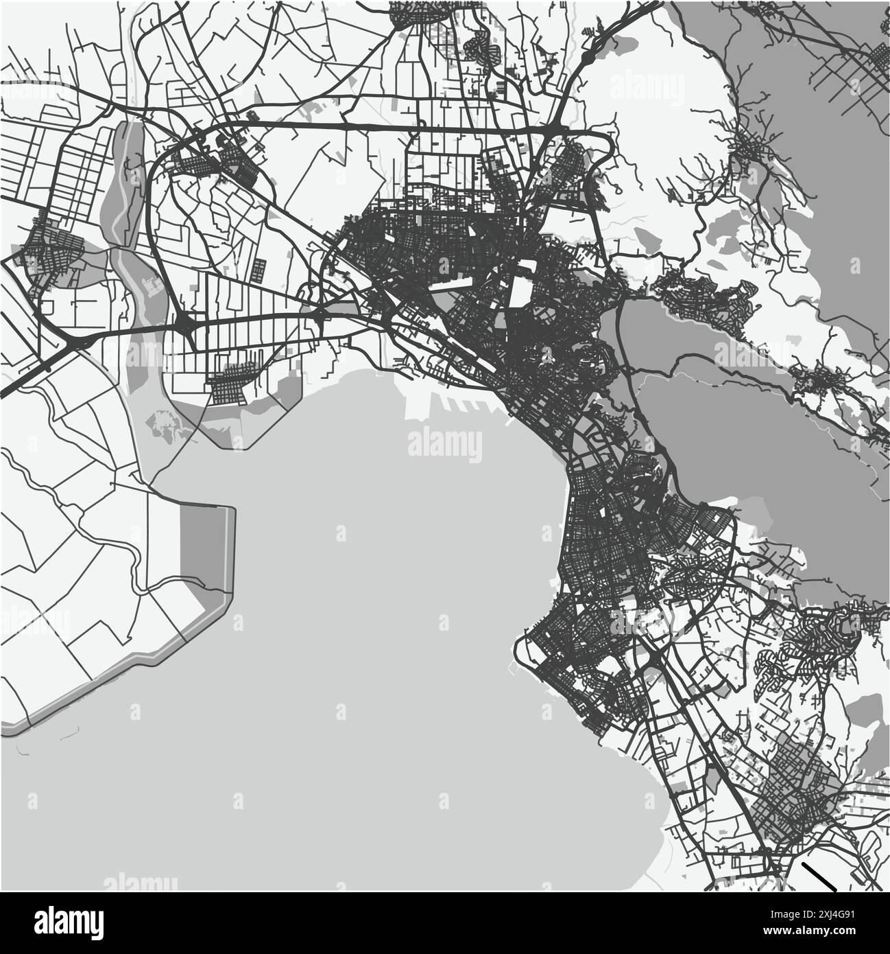 Map of Thessaloniki in Greece in grayscale. Contains layered vector ...