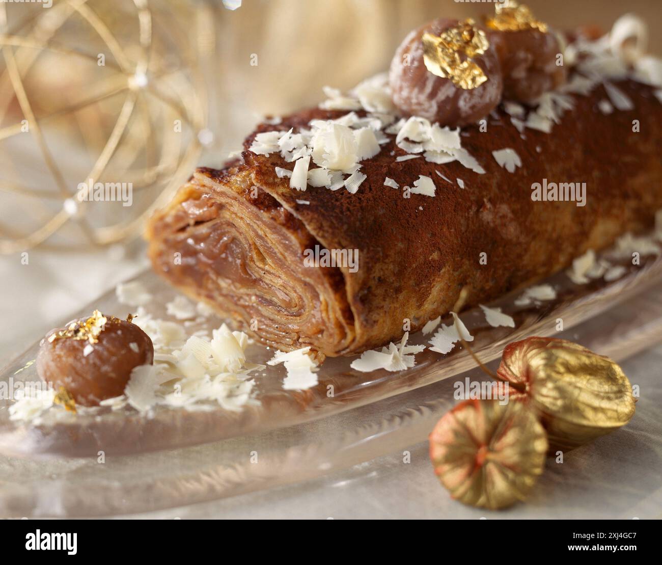 pancake and chestnut rolled log cake Stock Photo - Alamy