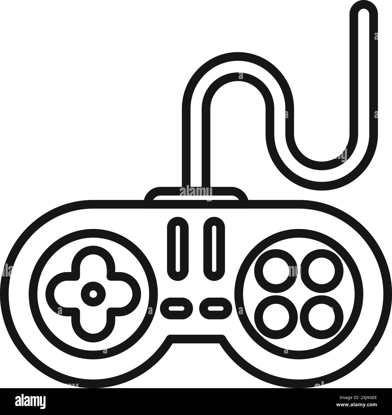 Line art icon of a retro gamepad controller featuring a wired ...