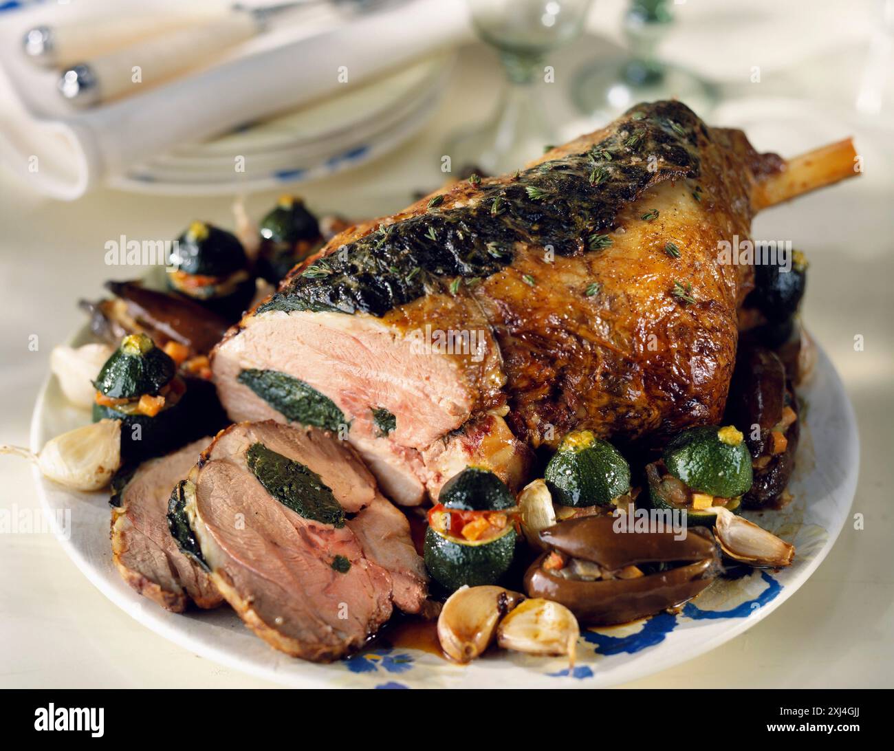 Leg of lamb stuffed with sorrel Stock Photo - Alamy