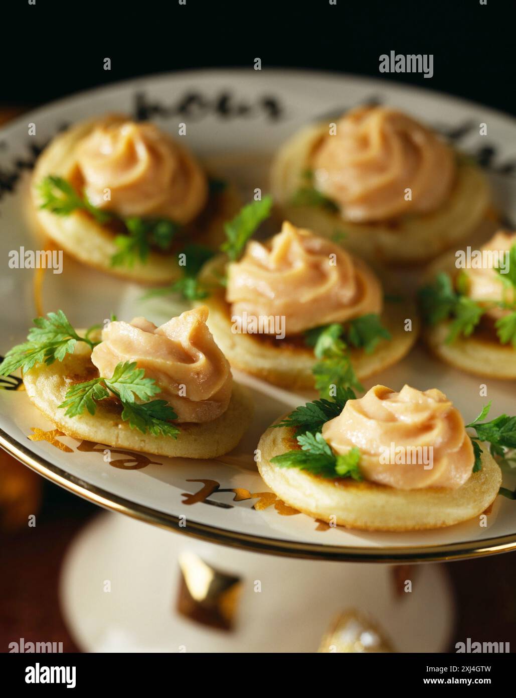 Mini blinis with shrimp mousse Stock Photo - Alamy
