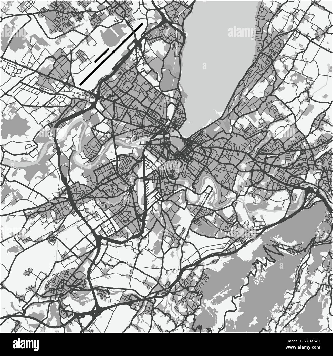 Map of Geneva in Switzerland in grayscale. Contains layered vector with ...