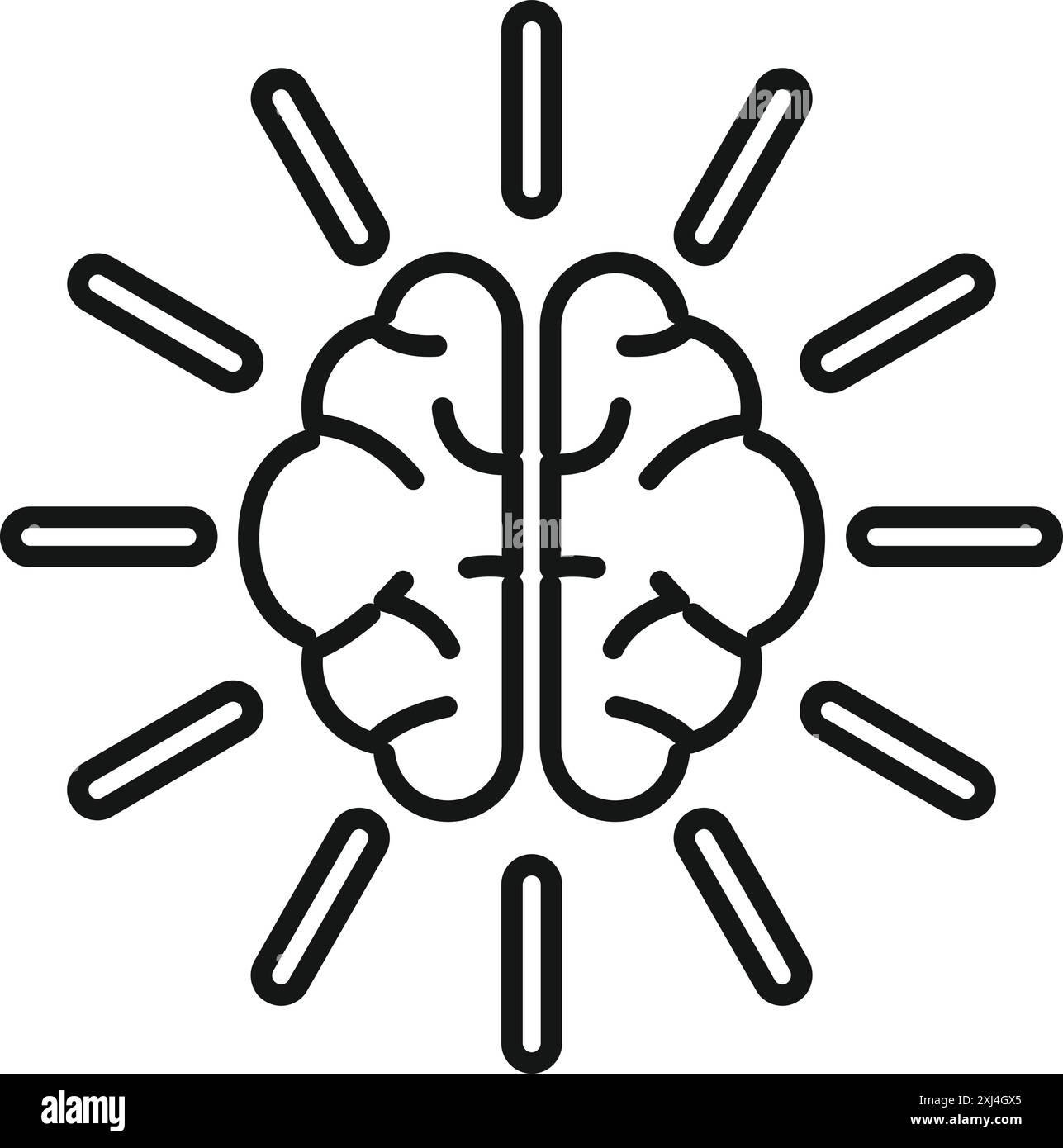 Line drawing of a human brain with light bulbs surrounding it ...