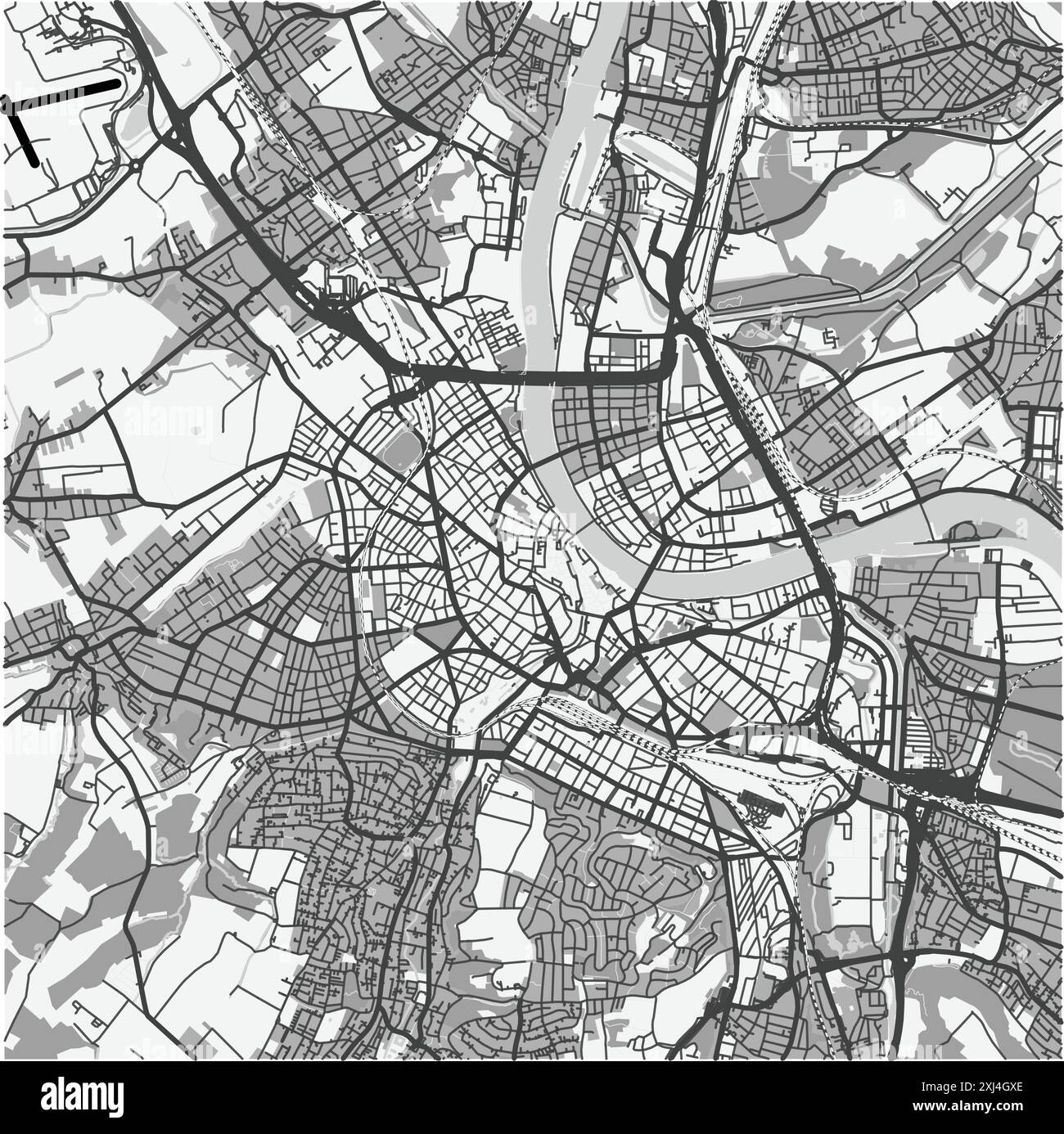 Map of Basel in Switzerland in grayscale. Contains layered vector with ...