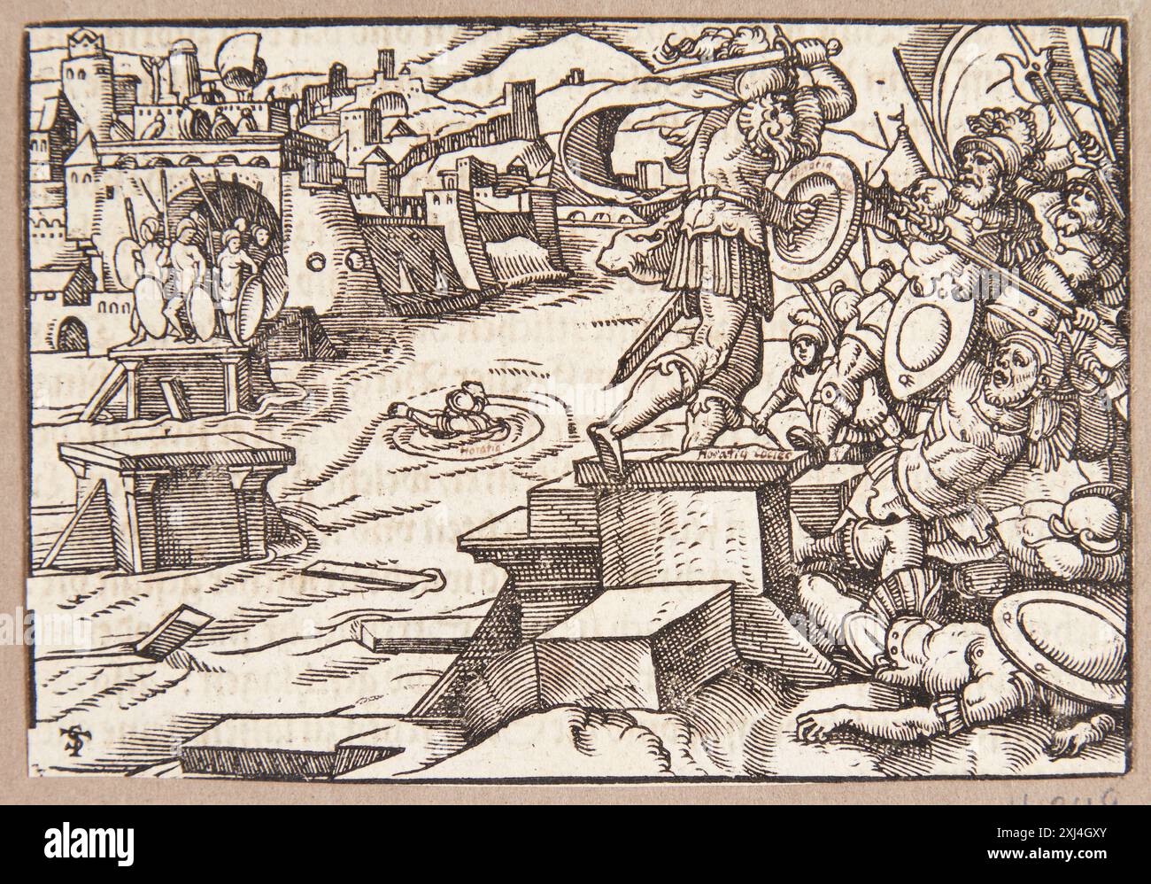 Woodcut by Tobias Stimmer depicting Horatius Cocles defending Rome at ...