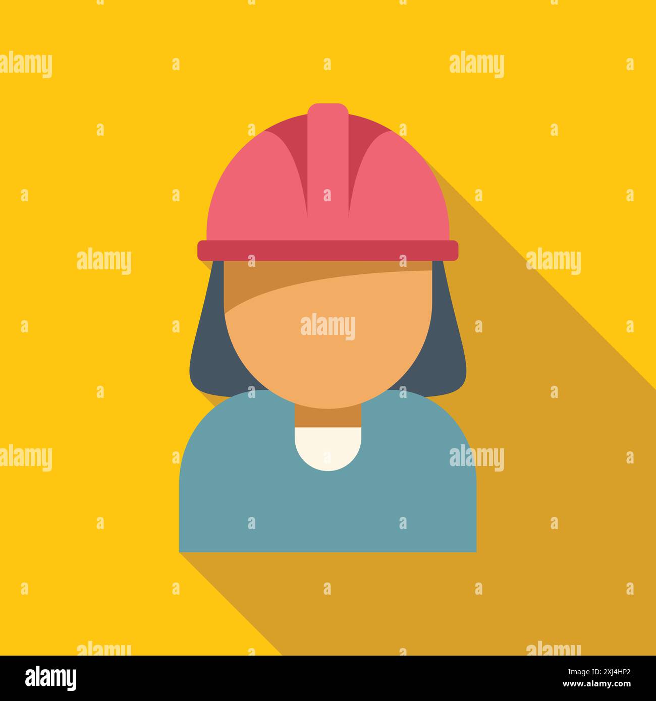 Simple and colorful icon of a female construction worker wearing a pink ...